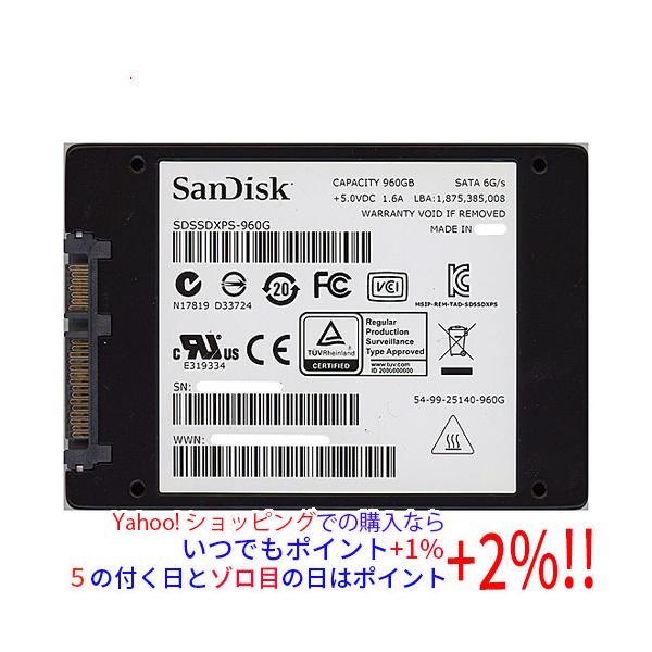 【商品名：】SANDISK 2.5インチSATA SSD 960GB SDSSDXPS-960G-J25 7000〜8000時間以内　／　【商品状態：】動作確認済みの中古品です。／ ／ ※中古品ですので、傷、汚れ等ある場合がございます。／ ...