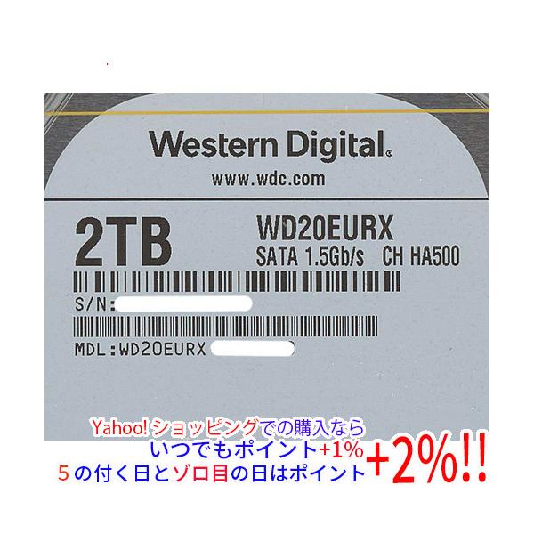 【商品名：】Western Digital HDD WD20EURX 2TB SATA600 8000〜9000時間以内　／　【商品状態：】動作確認済みの中古品です。／／使用時間 8000〜9000時間以内／／※中古品のため、使用感や傷、汚...