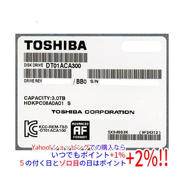 【商品名：】TOSHIBA HDD DT01ACA300 3TB SATA600 7200 34000〜35000時間以内　／　【商品状態：】動作確認済みの中古品です。／※中古品のため、使用感や傷、汚れ等がある場合がございます。／／使用時間...