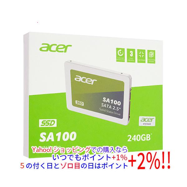 【商品名：】Acer 2.5インチ SSD SA100 240GB 88NV1120+3D NAND SATA 0〜100時間以内 元箱あり　／　【商品状態：】動作確認済みの中古品です。／※中古品のため、使用感や傷、汚れ等がある場合がござい...