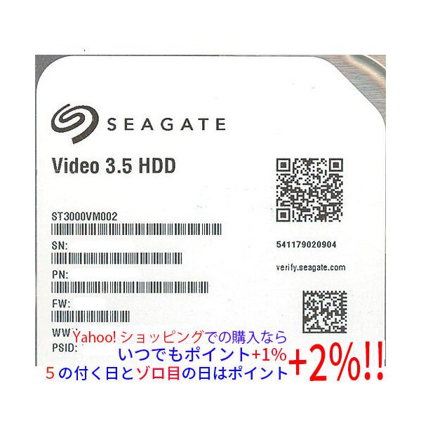 【商品名：】SEAGATE HDD ST3000VM002 3TB SATA600 5900 4000〜5000時間以内　／　【商品状態：】動作確認済みの中古品です。／※中古品のため、使用感や傷、汚れ等がある場合がございます。／／使用時間 ...
