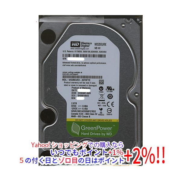 【商品名：】Western Digital HDD WD20EURX 2TB SATA600 0〜100時間以内 本体いたみ　／　【商品状態：】動作確認済みの中古品です。／※中古品のため、使用感や傷、汚れ等がございます。／／※本体の角がつぶ...