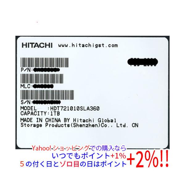 【商品名：】HITACHI HDD HDT721010SLA360 1.0TB SATA300 7200 500〜1000時間以内　／　【商品状態：】動作確認済みの中古品です。／※中古品のため、使用感や傷、汚れ等がある場合がございます。／／...