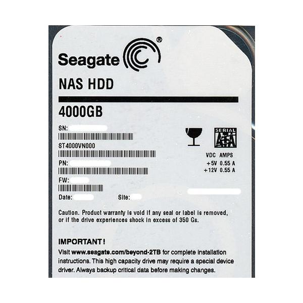 【商品名：】SEAGATE HDD ST4000VN000 4TB SATA600 2000〜3000時間以内　／　【商品状態：】動作確認済みの中古品です。／※中古品のため、使用感や傷、汚れ等がある場合がございます。／使用時間 2000〜3...