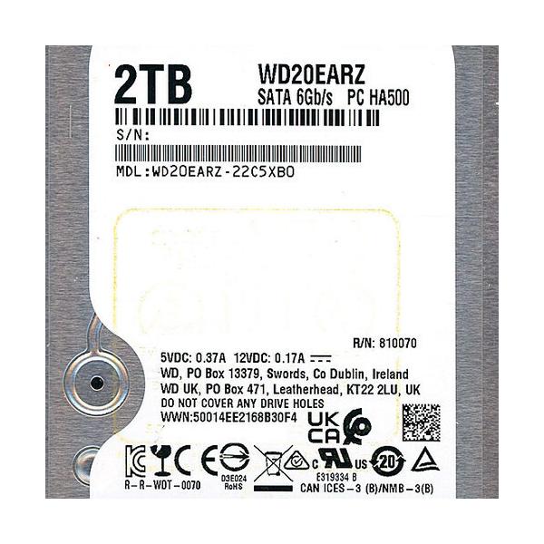 【商品名：】Western Digital HDD WD20EARZ 2TB SATA600 5400 8000〜9000時間以内　／　【商品状態：】動作確認済みの中古品です。／※中古品のため、使用感や傷、汚れ等がある場合がございます。／／...