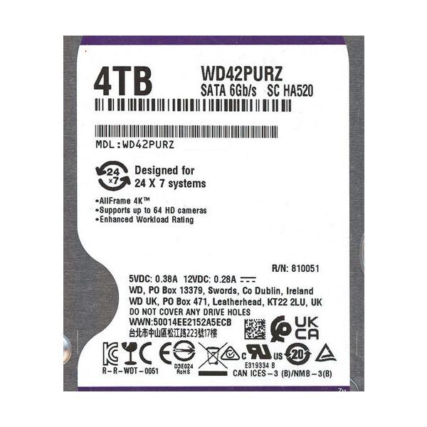 【商品名：】Western Digital HDD WD42PURZ 4TB SATA600 100〜200時間以内　／　【商品状態：】動作確認済みの中古品です。／※中古品のため、使用感や傷、汚れ等がある場合がございます。／使用時間 100...