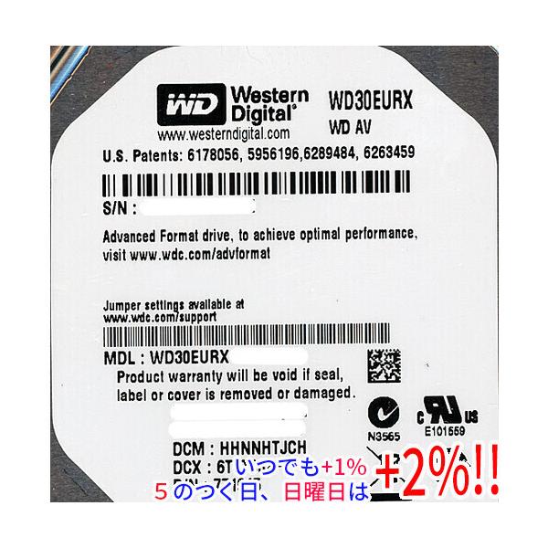 【商品名：】Western Digital製HDD WD30EURX 3TB SATA600　／　【商品状態：】新品です。バルク品。国内正規代理店では、ありませんのでメーカー保障はございません。　／　【検索用キーワード：】≪ウエスタンデジタ...