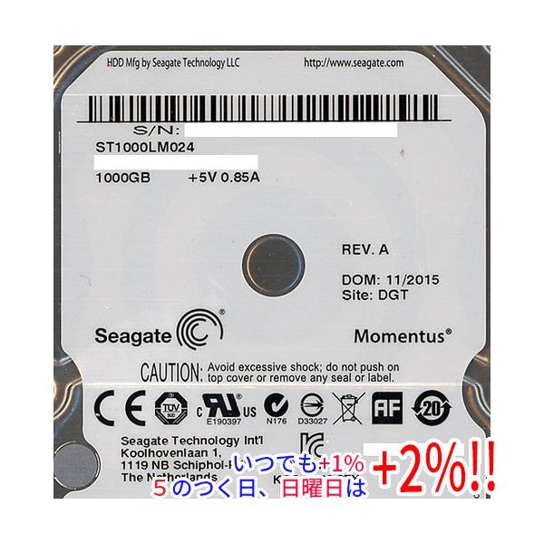 【商品名：】Seagate ノート用HDD 2.5inch ST1000LM024 1TB 9.5mm　／　【商品状態：】新品　／　【検索用キーワード：】≪ハードディスク 2.5インチ≫ ST1000LM024 [1TB 9.5mm]　／　...