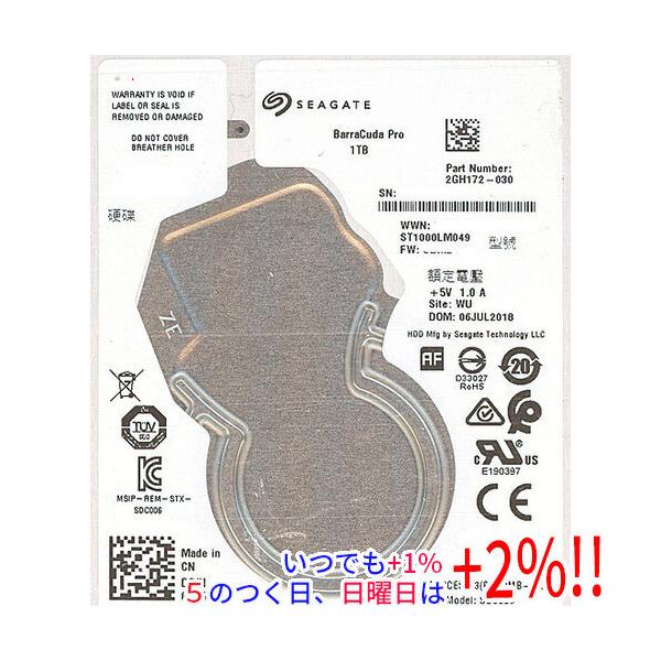 【商品名：】SEAGATE ノート用HDD 2.5inch ST1000LM049 1TB 7mm　／　【商品状態：】新品です／ 国内正規代理店では、ありませんのでメーカー保障はございません。　／　【検索用キーワード：】≪ハードディスク 2...
