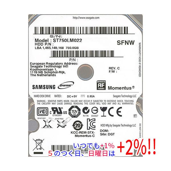 【商品名：】SEAGATE ノート用HDD 2.5inch ST750LM022 750GB 9.5mm　／　【商品状態：】新品です。バルク品。　／　【検索用キーワード：】≪ハードディスク 2.5インチ≫ ST750LM022 [750GB...