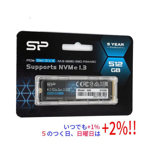 【商品名：】Silicon Power製 M.2 SSD 512GB PCIe Gen3x4 P34A60 SP512GBP34A60M28　／　【商品状態：】新品　／　【検索用キーワード：】≪即納≫ PCIe Gen3x4 P34A60 ...