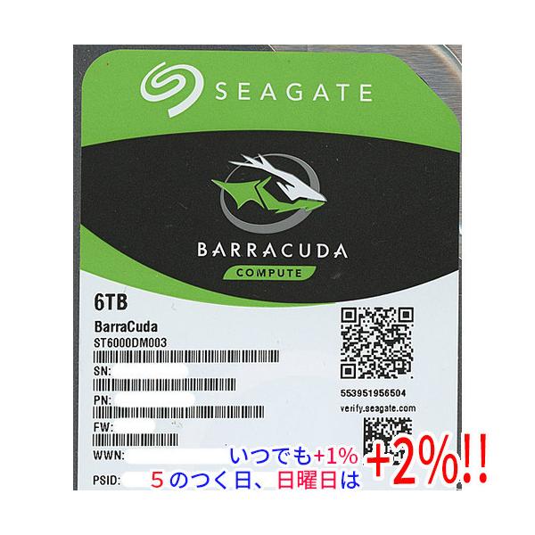 【商品名：】SEAGATE製HDD ST6000DM003 6TB SATA600 1000〜2000時間以内　／　【商品状態：】動作確認済の中古品です。／ ／ ※中古品ですので、傷、汚れ等ある場合がございます。ご理解の上、ご検討お願いしま...