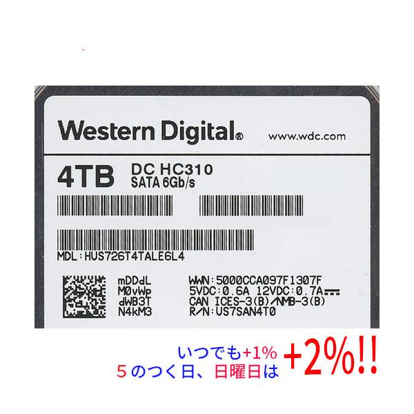 【商品名：】Western Digital製HDD HUS726T4TALE6L4 4TB SATA600 7200 0〜100時間以内　／　【商品状態：】動作確認済の中古品です。／ ／ ※中古品ですので、傷、汚れ等ある場合がございます。ご...