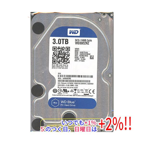 【商品名：】Western Digital製HDD WD30EZRZ 3TB SATA600 5400 2000〜3000時間以内　／　【商品状態：】動作確認済の中古品です。／ ／ ※中古品ですので、傷、汚れ等ある場合がございます。ご理解の...