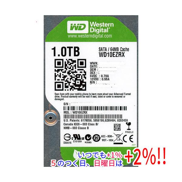 【商品名：】Western Digital製HDD WD10EZRX 1TB SATA600 0〜100時間以内　／　【商品状態：】動作確認済みの中古品です。／ ／ ※中古品ですので、傷、汚れ等ある場合がございます。／ ご理解の上、ご検討お...