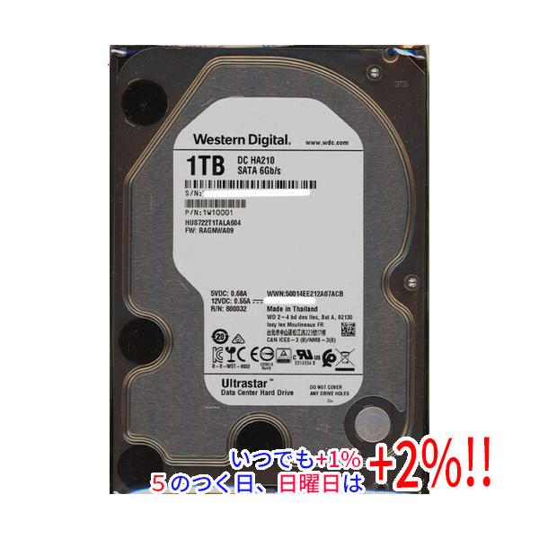 【商品名：】Western Digital製HDD HUS722T1TALA604 1TB SATA600 7200 100〜200時間以内　／　【商品状態：】動作確認済みの中古品です。／ ／ ※中古品ですので、傷、汚れ等ある場合がございま...