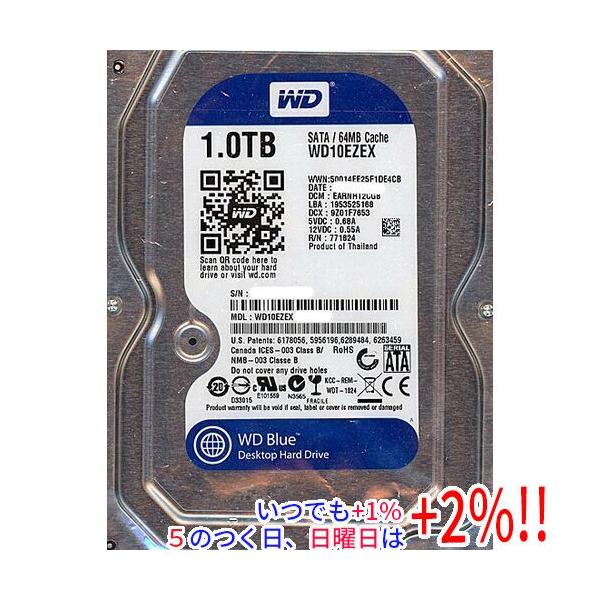 【商品名：】Western Digital製HDD WD10EZEX 1TB SATA600 7200 8000〜9000時間以内　／　【商品状態：】動作確認済の中古品です。／ ／ ※中古品ですので、傷、汚れ等ある場合がございます。ご理解の...