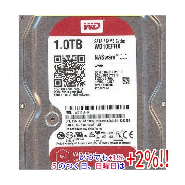 【商品名：】Western Digital製HDD WD10EFRX 1TB SATA600 4000〜5000時間以内　／　【商品状態：】動作確認済の中古品です。／ ／ ※中古品ですので、傷、汚れ等ある場合がございます。ご理解の上、ご検討...