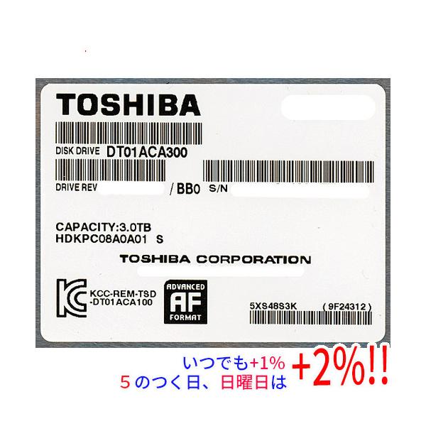 【商品名：】TOSHIBA HDD DT01ACA300 3TB SATA600 7200 34000〜35000時間以内　／　【商品状態：】動作確認済みの中古品です。／※中古品のため、使用感や傷、汚れ等がある場合がございます。／／使用時間...