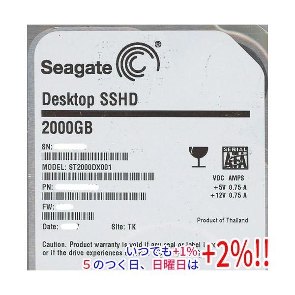 【商品名：】SEAGATE HDD ST2000DX001 2TB SATA600 8000〜9000時間以内　／　【商品状態：】動作確認済みの中古品です。／※中古品のため、使用感や傷、汚れ等がある場合がございます。／／使用時間 8000〜...