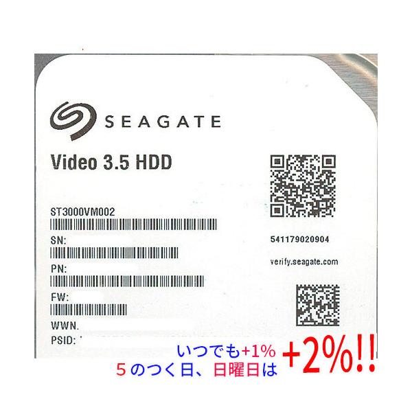 【商品名：】SEAGATE HDD ST3000VM002 3TB SATA600 5900 4000〜5000時間以内　／　【商品状態：】動作確認済みの中古品です。／※中古品のため、使用感や傷、汚れ等がある場合がございます。／／使用時間 ...