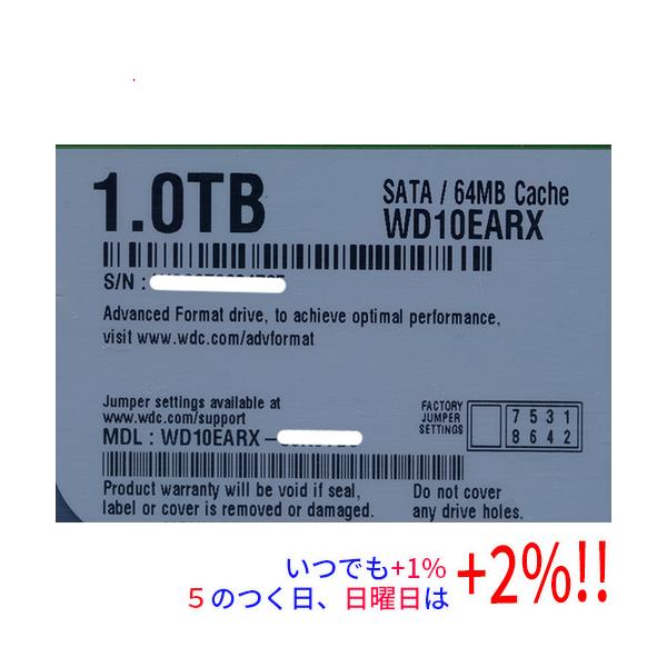 【商品名：】Western Digital HDD WD10EARX 1TB SATA600 2000〜3000時間以内　／　【商品状態：】動作確認済みの中古品です。／※中古品のため、使用感や傷、汚れ等がある場合がございます。／／使用時間 ...