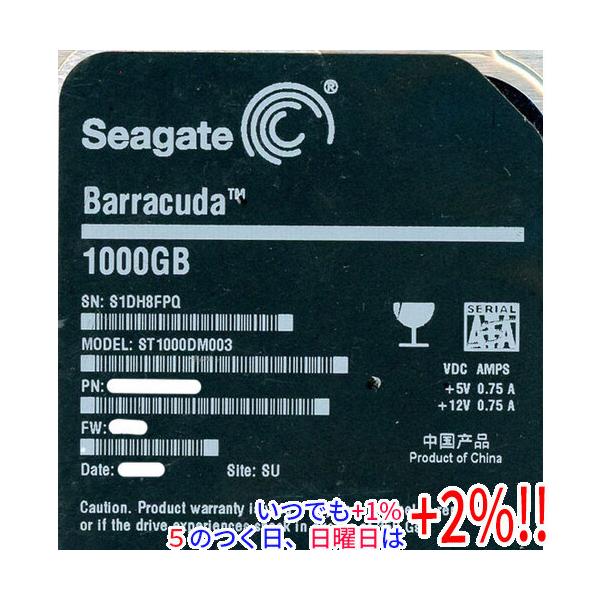 【商品名：】SEAGATE HDD ST1000DM003 1TB SATA600 7200 6000〜7000時間以内　／　【商品状態：】動作確認済みの中古品です。／※中古品のため、使用感や傷、汚れ等がある場合がございます。／／使用時間 ...