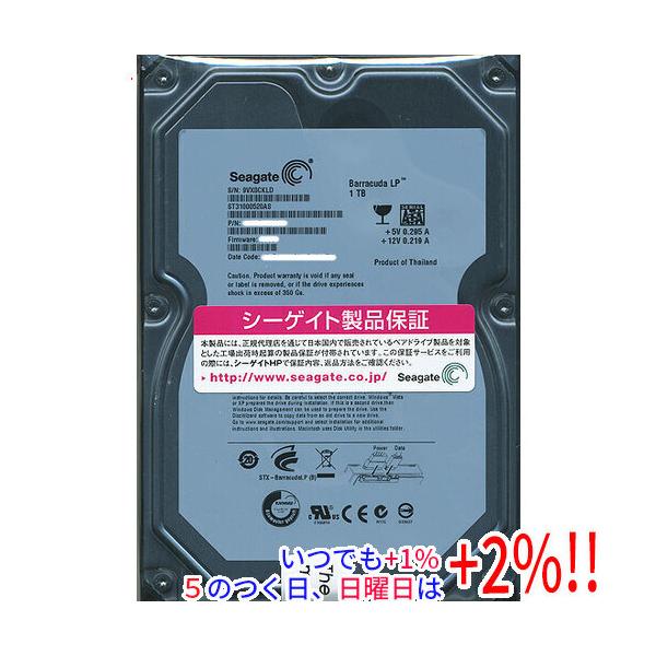 【商品名：】SEAGATE製HDD ST31000520AS 1TB SATA300 5900　／　【商品状態：】新品です。バルク品。国内正規代理店では、ありませんのでメーカー保障はございません。　／　【検索用キーワード：】≪ハードディスク...