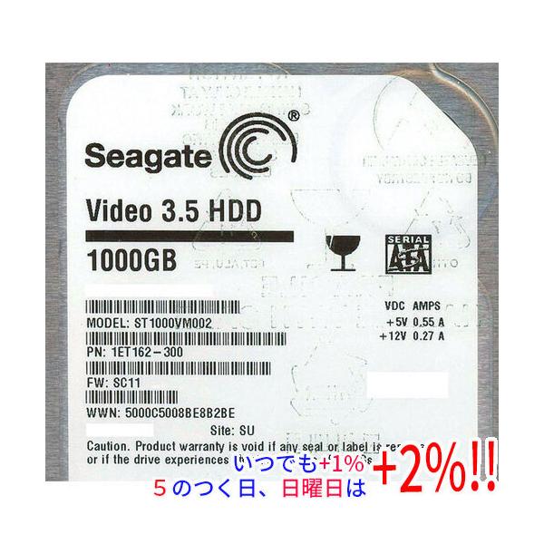 【商品名：】SEAGATE製HDD ST1000VM002 1TB SATA300 5900　／　【商品状態：】本商品は、バルク品の新品です。／ 付属品はありません。　／　【検索用キーワード：】≪ハードディスク 3.5インチ≫ ST1000...