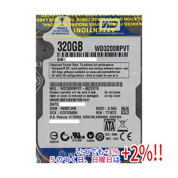 【商品名：】WesternDigital HDD 2.5inch WD3200BPVT 320GB 9.5mm　／　【商品状態：】新品です。バルク品。　／　【検索用キーワード：】≪ハードディスク WESTERN DIGITAL 2.5インチ...