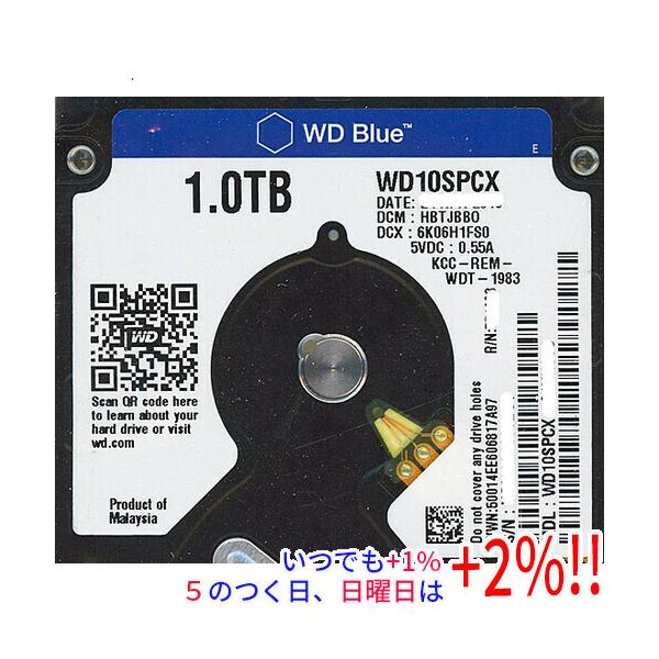 【商品名：】WesternDigital HDD 2.5inch WD10SPCX 1TB 7mm　／　【商品状態：】新品です。バルク品。　／　【検索用キーワード：】≪ウエスタンデジタル ハードディスクWESTERN DIGITAL ハード...