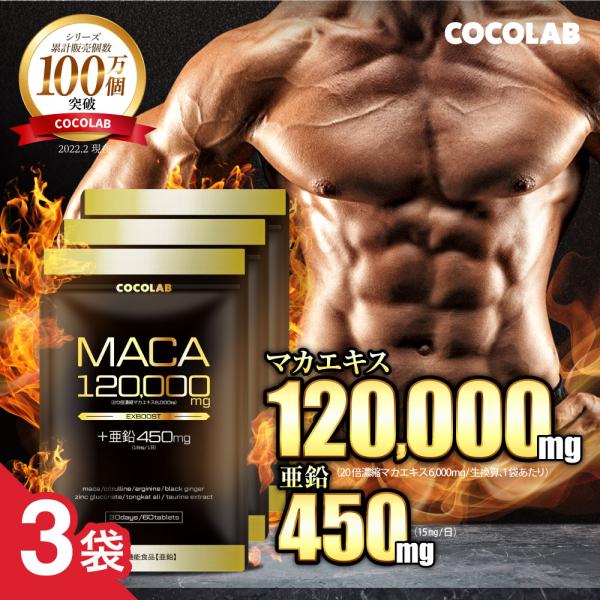 【製品仕様】内容量：60粒 1日2粒 30日分×3袋形状：錠剤タイプ【厳選成分11種類配合】マカ、亜鉛、シトルリン、アルギニン、ローヤルゼリー、タウリン、クラチャイダム（黒ウコン）、トンカットアリ、高麗人参、すっぽん、発酵黒にんにくをバラン...