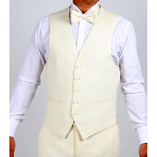 リネン素材の爽やかさ溢れるベスト、ボウタイ、チーフの3点セット。リゾートやガーデン、レストランでのウエディングパーティなどカジュアルなフォーマルシーンに最適なアイテムセットです。イギリスが誇る高級生地マーチャント「HARISSONS OF ...