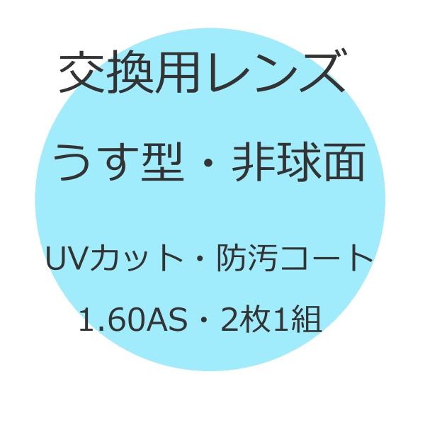 交換用レンズ（2枚1組） ゆがみが少ない非球面設計薄型素材の屈折率1.60・プラスチックレンズ      超撥水（CSコート)だから汚れにくく、ふき取りやすいのでお手入れ簡単。安心のUVカットお手持ちのフレームを下記へご送付ください。〒78...