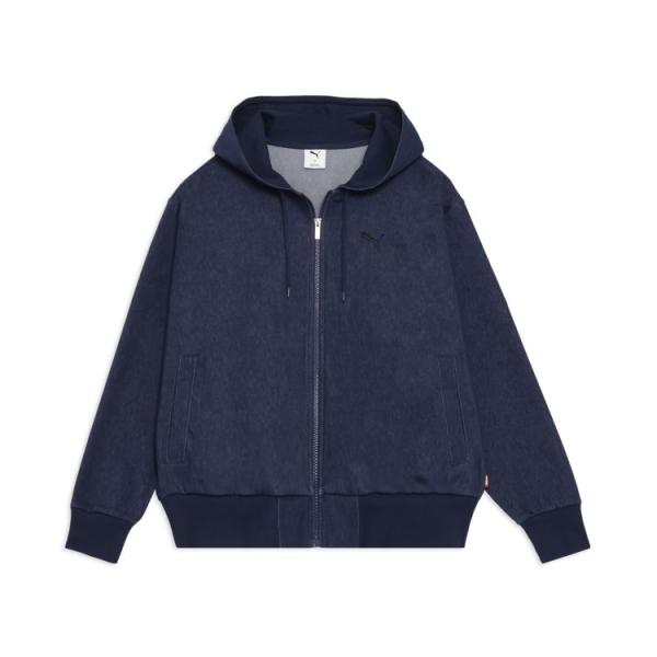 デニムのような風合いを持ちながら、軽やかでストレッチ性のある素材を使用したフルジップフーディー。コットン57%、ポリエステル32%、ポリウレタン11%の混紡素材により、快適な着心地と動きやすさを両立しています。カジュアルにもスポーティにも合...