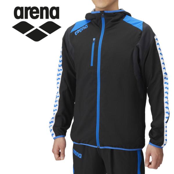 ■水泳(競泳)チーム用の布帛ジャケットです。肩から腕まわりかけてニット素材を使用。腕を動かしやすい仕様になっています。フード、胸ポケット付きです。・素材名：ARNウーブン ,ARNニット【メーカー取り寄せ商品】 こちらの商品はメーカー手配の...