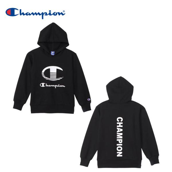●型くずれしにくいポリエステル65%、コットン35%の裏毛素材を使用したフーデッドスウェットシャツです。前身頃にCロゴとChampion(チャンピオン)のコンビネーションロゴ、後ろ身頃には縦に大きく「CHAMPION」と単色ラバープリントで...
