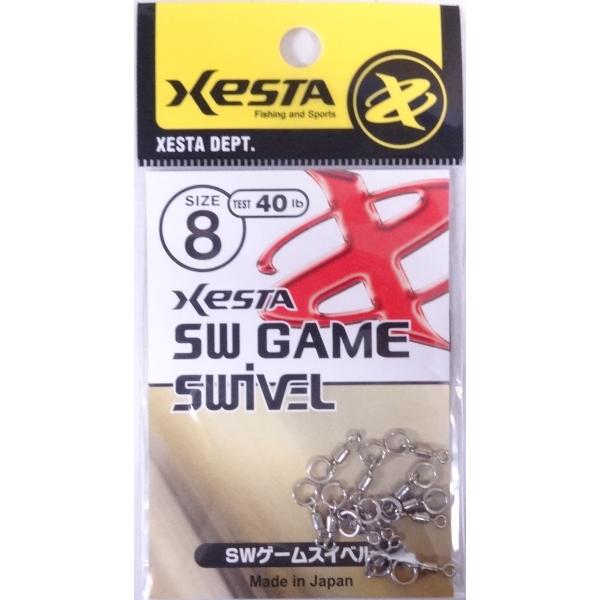 メーカー：ゼスタ 商品名：SWゲームスイベルショアジギングからオフショアジギングやSLJ、キャステイングゲームまで耐久性に優れ塩噛みにも強いステンレススイベル。付属のハードスプリットリングで素早く確実にルアーを脱着でき幅広いゲームシーンを支える。