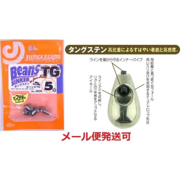 メーカー：ジャングルジム商品名：ビーンズTG通称‘ビフテキ’専用シンカー「ビーンズ」のダングステンバージョン。高比重によるすばやい着底と高度感。新たなロックフィッシュカテゴリーを拓いたビフテキ。その核とも言えるビーンズのダングステンバージョ...