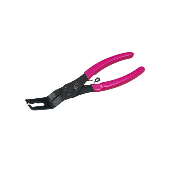 自動車のフロント・リアバンパー、フロントフェンダーライナー等に使用されている樹脂製クリップの取外しおよび装着時の軸部の縮め・挿入。