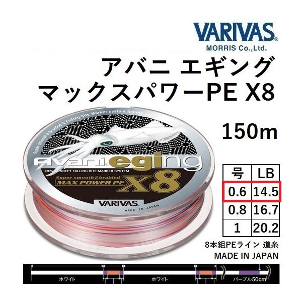 メーカー　： バリバス/アバニ VARIVAS/Avani商品名　： アバニ エギング マックスパワーPE X8　　　　　 Avani eging Max Power種類 ： 8本撚りPEライン・道糸(国産8本組PE, 8本編み)主な用途：...