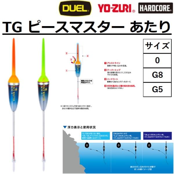 メーカー ： デュエル/DUEL 商品名 ：TG ピースマスター あたり TG PEACEMASTER ATARI種類：ウキ主な用途：ウキ釣りカラー：ピースグリーン,シャイニングオレンジサイズ：,0,G5,G8品番：G1334,G1335,...