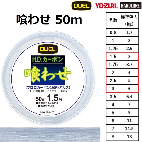 【発売日：2025年03月20日】メーカー ： デュエル DUEL YO-ZURI ヨーヅリ ハードコア HARDCORE商品名 ：H.D.カーボン 喰わせ 50m H.D.CARBON KUWASE FLUOROCARBON 100% 5...