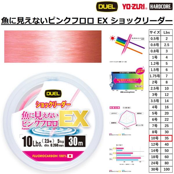 【発売日：2026年06月10日】メーカー ： デュエル DUEL商品名 ： 魚に見えないピンクフロロ EX ショックリーダー 30m種類 ： フロロカーボン、ショックリーダー、ハリス、リーダー長さ ： 30mカラー ：ステルスピンクMAD...
