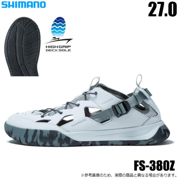 【SHIMANO ボートゲームサンダル】[FS-380Z]極限の滑りに挑む、オフショアアングラー専用サンダル暑い季節でも集中して釣りに挑みたいオフショアアングラーに向けたサンダル。独自配合ラバーと広い接地面で優れたグリップ力を発揮し、クロマ...