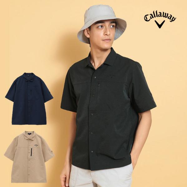 シワ感のあるドットエア素材を使用したフルオープンの布帛シャツ 男性用 爆買