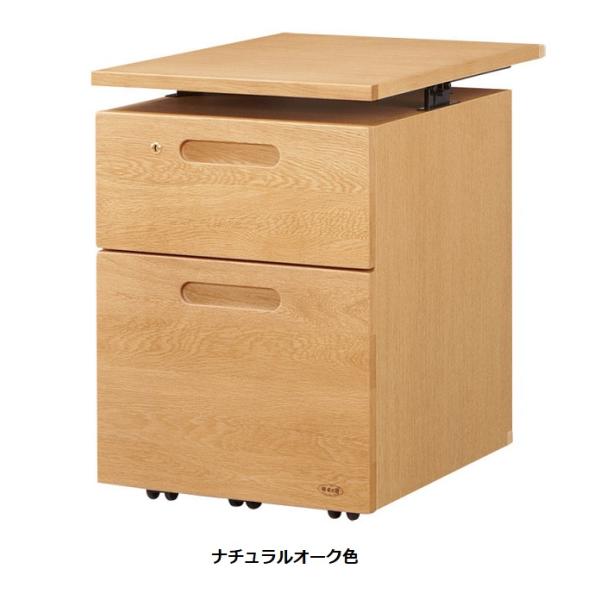 純国産品 浜本工芸学習デスク用 No.89昇降袖B素材：ナラ無垢材 (天板UV塗装) 塗色：3色対応 (NA / DA / CA) 受注生産送料無料 (玄関前配送) 北海道・沖縄・離島は見積もり。天板昇降式の大容量収納ワゴンです。2杯ある引...