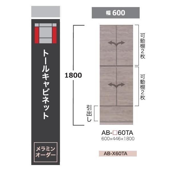 綾野製作所 60トールキャビネット BALLETTA (バレッタ) AB-60TA 高さ：1800mm 前板基本色：シャビ−アッシュ色 (A) 別注色：2色対応メラミンオーダー60色対応 納期5〜6週間 開梱設置送料無料 沖縄・北海道・離島...