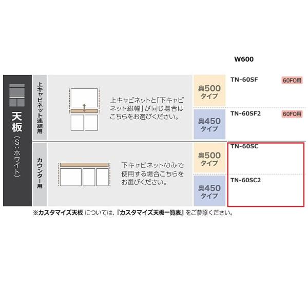 綾野製作所 60カウンター用天板 Unjour (アンジュール) TN-60SC (奥行：500mm) TN-60SC2 (奥行：450mm) S：ホワイト色 納期4週間 送料無料 (玄関前配送) 沖縄・北海道・離島は除く。下キャビネットの...