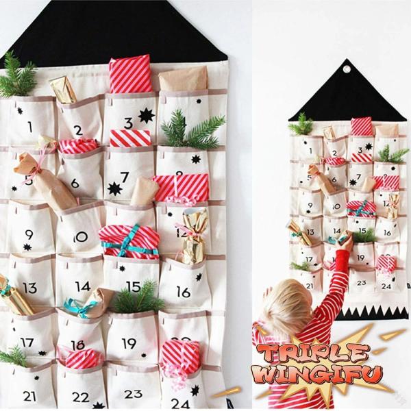 布、頑丈で丸めて収納が簡単-来年も再利用可能。壁の装飾、壁掛けオーナメントやアドベント用のギフトを入れるのに最適です。24個のポケットが時系列で並べられています。キャンディーケーンを24個のポケットの中で動かすことは、子供たちがクリスマスを...